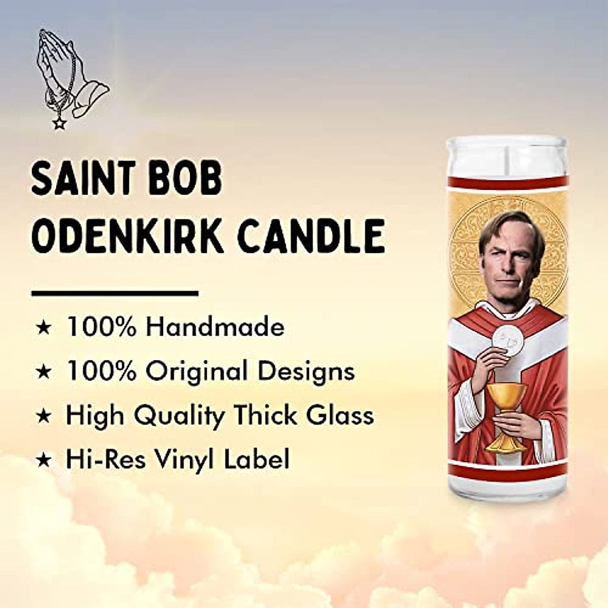Bob Odenkirk Celebrity Prayer Candle - Saul Funny Saint Candle - 8 inch Glass Prayer Votive - 100% Handmade in USA - Funny Celeb Novelty Comedian Actor Better Call TV Show Gift