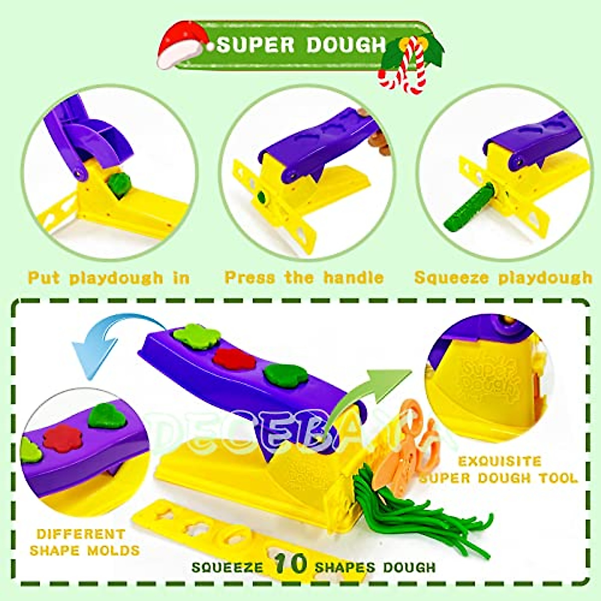 Dough Play Tools for Kids- Dough Accessories Molds Stamps Cutter Scissor Rolling Pin and Storage Box , Party Favors Set for Age 2-8