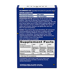 Zarbee's Kids 1mg Melatonin Chewable Tablet, Drug-Free & Effective Sleep Supplement, Easy to Take Natural Grape Flavor Tablets for Children Ages 3 and Up, 30 Count
