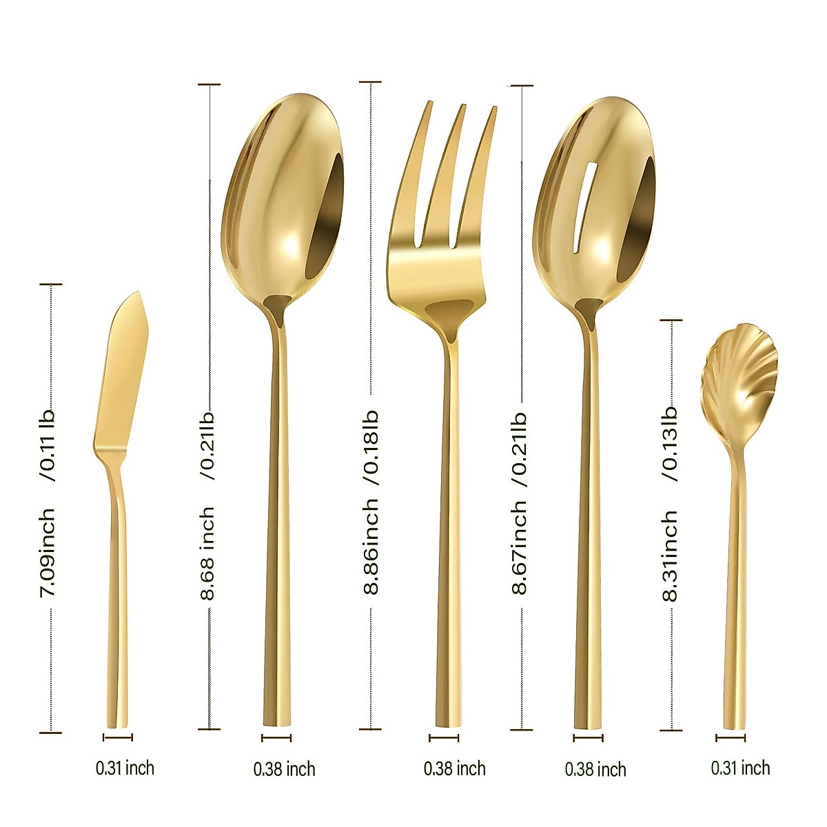 Kelenfer Silverware 45-Piece Gold Flatware Set with Serving Utensils Stainless Steel Thick Heavy Mirror Polished Cutlery Set for Wedding Hotel Restaurant, Service for 8