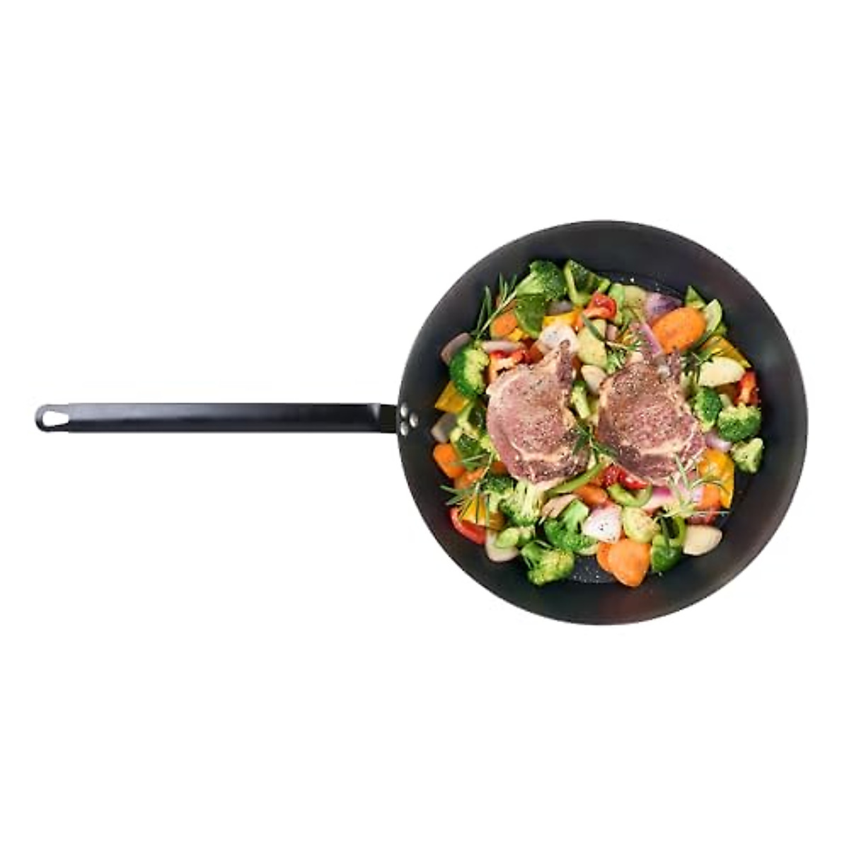 Restaurantware Met Lux 16 Inch Fry Pan, 1 Lightweight Frying Pan - Induction-Ready, Triple-Riveted, Black Carbon Steel Cooking Skillet, Durable, For Searing, Sauteing, And Browning Food