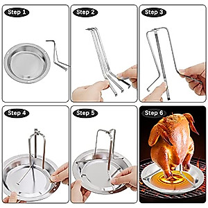 Newtay 14 Pcs Thanksgiving Turkey Roaster Serving Set, Chicken Rack Stainless Steel Upright Roast Holder, Meat Thermometer, Lifter, Metal Skewers Trussing Needle, Basting Brush, Twine