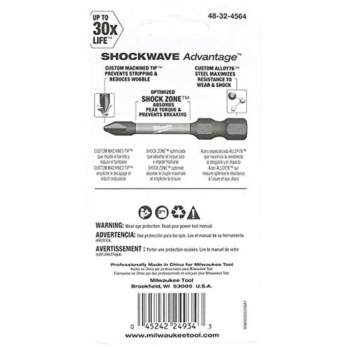 MILWAUKEE ELECTRIC TOOL 48-32-4564 Shockwave 3-1/2" Power Bit Phillips #2 5 Pack