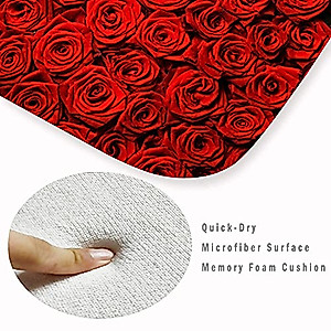 Red Rose Flower Print 17MM Thick Memory Foam Bathroom Carpet and Door Mat Non-Slip Absorbent Super Bath Mats Comfortable Flannel Bathroom Carpet Bed Rug 29 X 17 Inches
