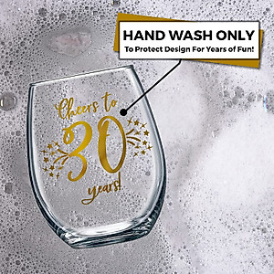 Honeyplum 30th Birthday or Anniversary Wine Glass Gift - Cheers to 30 Years - 20oz - Stunning Gold Foil Design