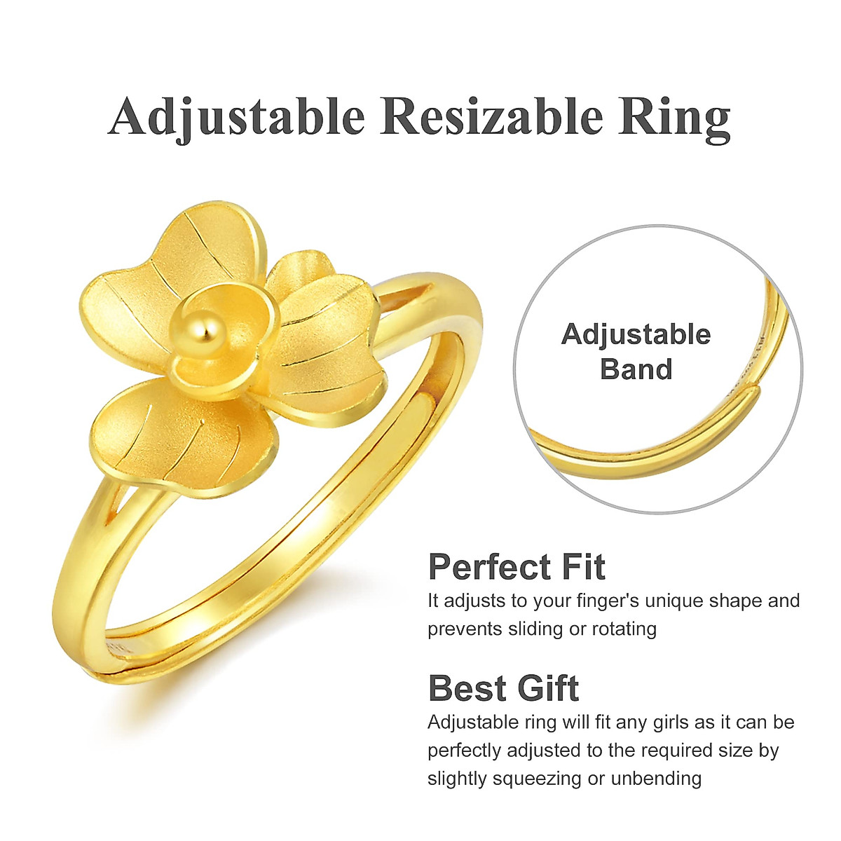 CHOW SANG SANG Chinese Wedding Collection 999.9 24K Gold Price-by-Weight 4g Gold Floral Ring (Adjustable) for Women 90353R