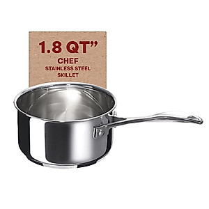 Alva Chef Stainless Steel Saucepan Non Toxic Cookware Induction Compatible 2 Qt PFAS, PFOA & PFTE Free, for Cooking Pan Set, Induction Safe, Add to Your Pots and Pans Set Cookware