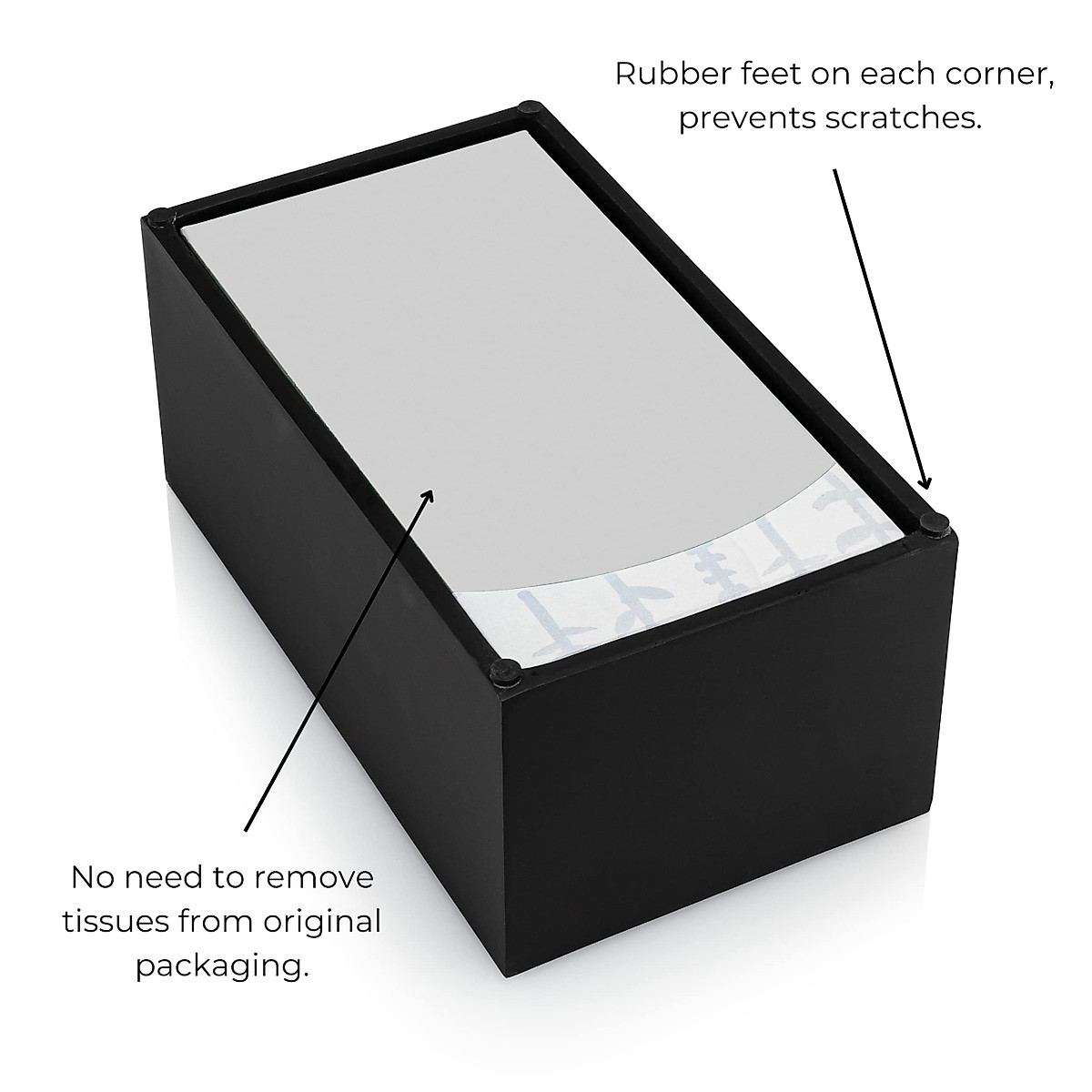 Essentra Home Rectangular Tissue Box Cover – Heavy Facial Tissue Box Cover with Modern Matte Black Finish – Matte Black Collection