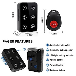 CallToU Caregiver Pager Wireless Call Button Nurse Call System 500Ft with LED Number Display for Elderly Patients Seniors Home Emergency Alert 2 Plug-in Receivers 6 Waterproof Portable Transmitters