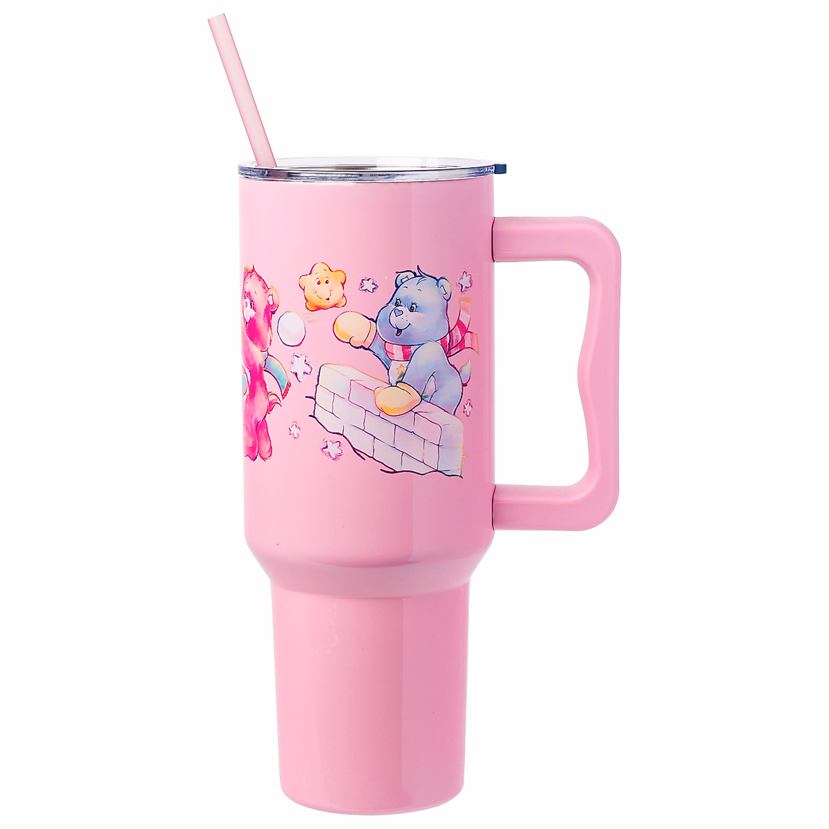 Silver Buffalo Care Bears Christmas Cuties Winter Fun Featuring Good Luck Bear, Cheer, and Christmas Wishes Bear Stainless Steel Tumbler with Handle and Straw, Fits in Standard Cup Holder, 40 Ounces