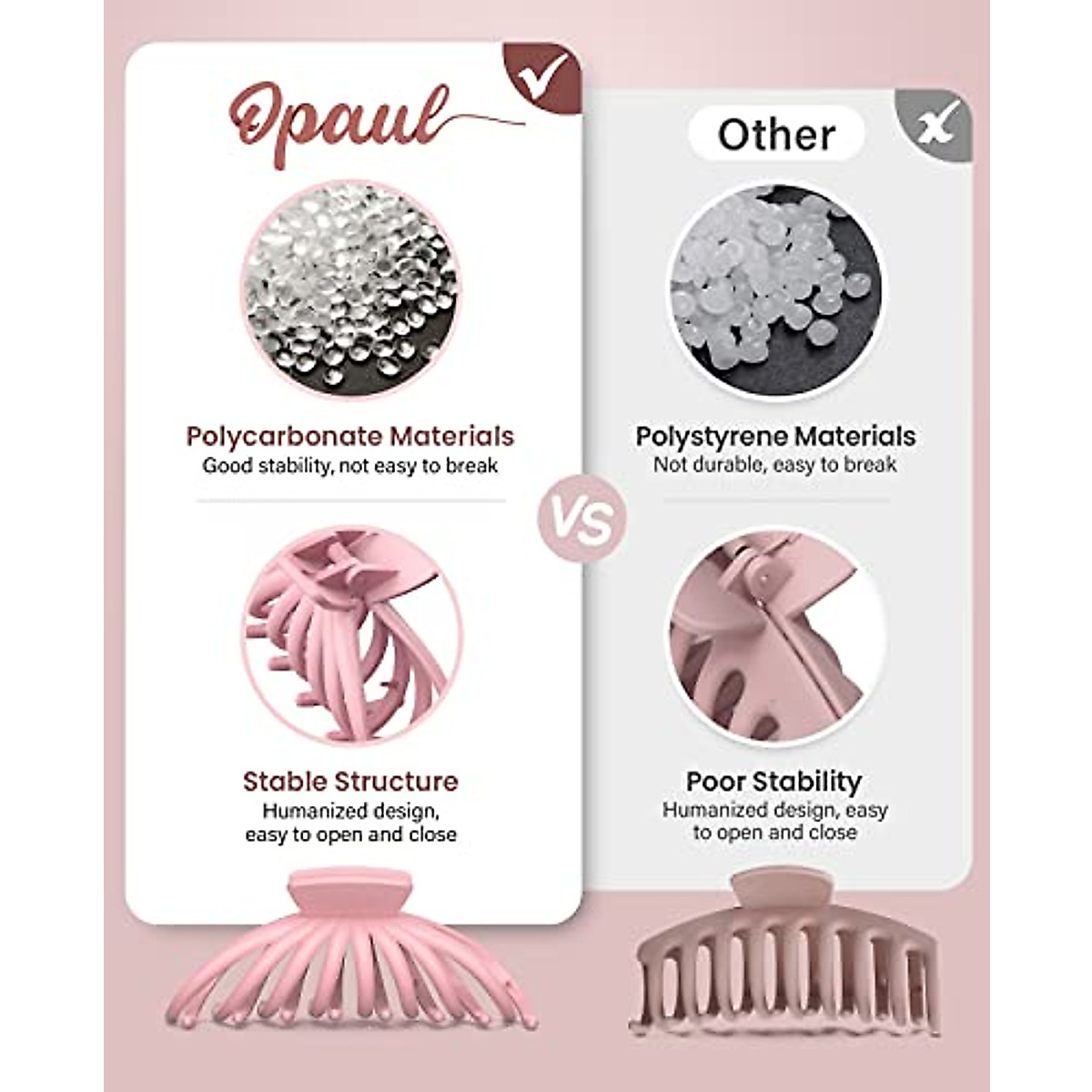 Hair Clips for Women - OPAUL Matte Nonslip Large Hair Claw Clips for Thick and Thin Hair, 4.7 Inch Strong Hold Big Hair Clips Fashion Hair Styling Accessories Christmas Gifts for Women Girls (4 Pack)