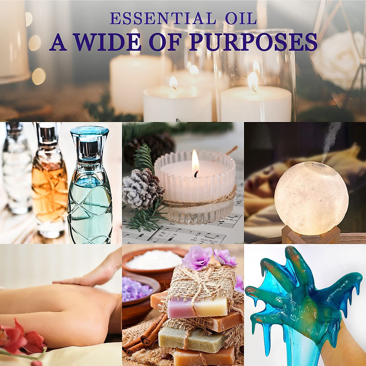 Essential Oils Set, 24 Scents Fragrance Oil for Candle Soap Making, Long Lasting Natural Essential Oil for Diffuser, Humidifier, Scented Oils for Body Massage, DIY Candle Making, 6ml/0.25fl.oz Each