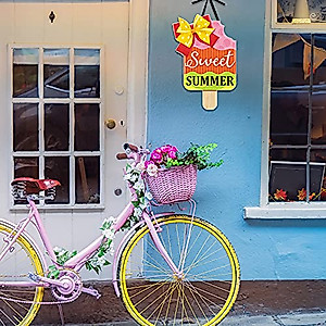 2 Pieces Ice Cream Sandbeach Hanging Sign Happy Summer Wood Sign Sweet Summer Wood Ornaments Summer Welcome Sign Door Wood Hanging Sign for Summer Holiday Party Home Door Wall Window Decor (Ice Cream)