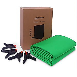 9.5 X 6 FT Green Screen Backdrop, Photography Chromakey Virtual Background for Zoom Streaming Meeting, High Density Opaque Polyester Fabric GreenScreen Sheet for Gaming Video Studio, 4 Spring Clamps