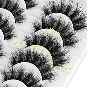 KOUSEI Eyelashes 6 Pairs Fluffy Dramatic Faux Mink Lashes Natural False Eyelashes Handmade Fake Lashes(0.05mm Thickness) black