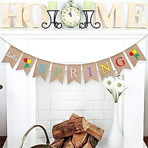 Hello Spring Banner Burlap Decoration Hello Spring Hanging Banner Garland Spring Home Mantel Fireplace Party Hanging Decoration for Door Mantel Fireplace Party Hanging Supplies