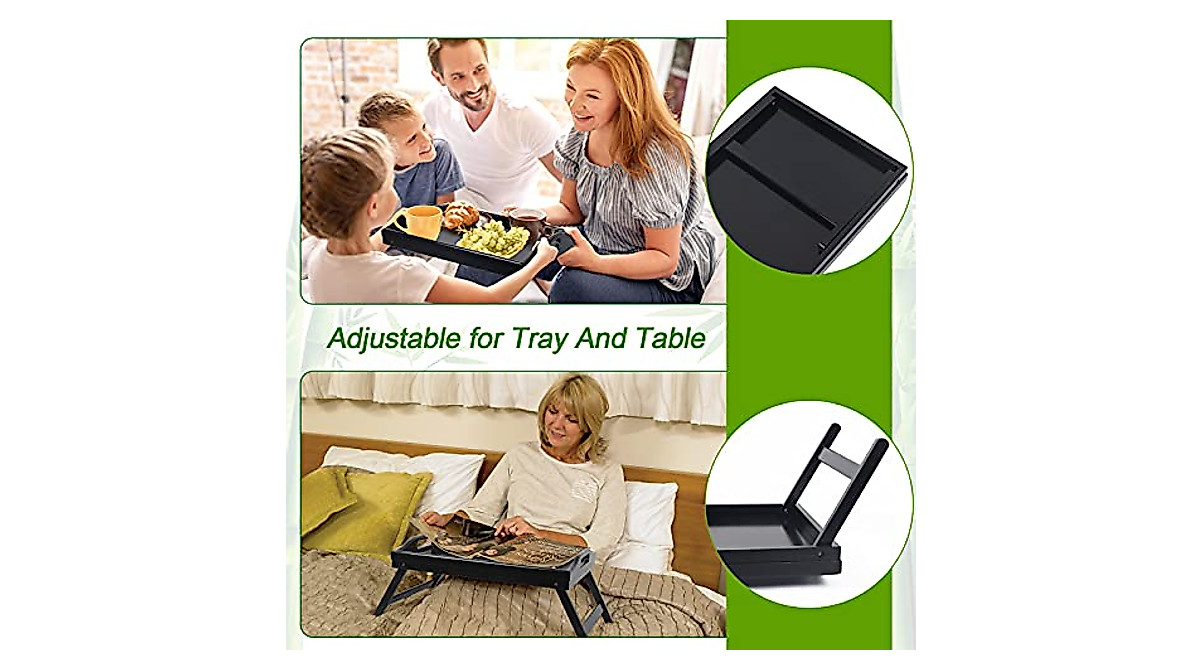 Folding Bamboo Bed Tray with Handles for Breakfast & More