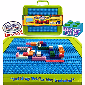 Matty's Toy Stop Brik-Kase 2.0 Travel, Building, Storage & Organizer Container Case with Building Plate Lid (Holds Approx 2000pcs) - Compatible with All Major Brands (Pink, Lime & Aqua)