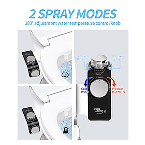 CUBETA Bidet Attachment for Toilet, Non-Electric Cold and Hot Water Bidet Toilet Seat Attachment with Adjustable Water Pressure and Temperature, Self-cleaning Dual Nozzles