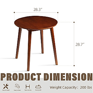 28.3" Small Round Dining Table for 2, Wooden Space-Saving Kitchen Dinner Table Rustic Wood Dining Table Mid Century Modern Kitchen Table (Brown)