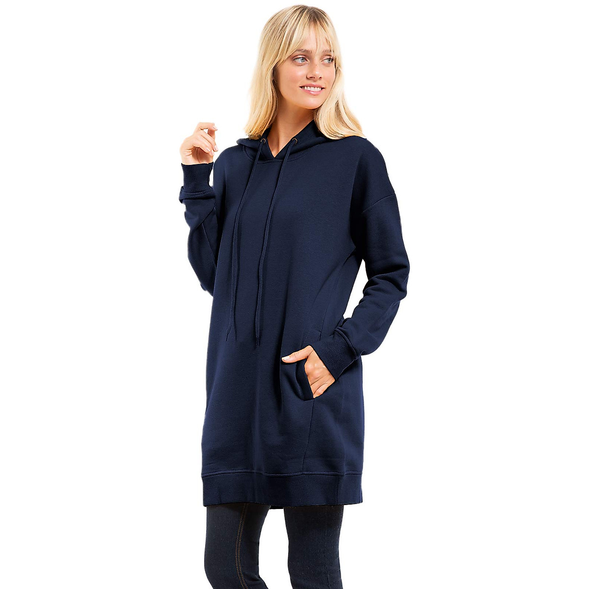Design by Olivia Women's Casual Oversized Fleece Hoodie Sweatshirts Loose Pullover Tunic Fall Outfits S~3X Navy Blue ML