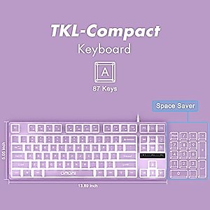 Gaming Keyboard and Mouse Purple Keyboard with White Backlit,CHONCNHOW 87keys LED Keyboard and Mic 3600DPI Wired 19-Keys No Conflict for Windows/Mac/Games（PurpleI，lluminated Key）