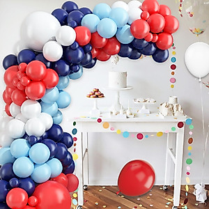 Red White Blue Balloon Arch Kit, Navy Blue Pearl Light Blue Red White Latex Balloons, Blue Red Birthday Balloon Garland, 5 10 18 inch Party Balloons for Baby Shower Birthday Wedding Graduation Party