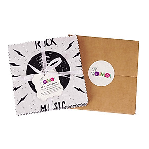Soimoi Precut 10-inch Rock Music Prints Cotton Fabric Bundle Quilting Squares Charm Pack DIY Patchwork Sewing Craft- White & Black
