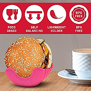 2 Burger Holder & French Fry Holder Pack - Car Essentials Pack food storage - Flexible Silicone Bowls for Holding Hamburgers - Reusable hamburger holder - Road Trip Essentials & Car Accessories