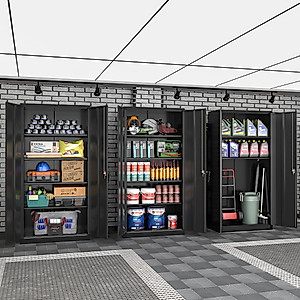 Superday Lockable Storage Cabinet, 71" Garage Storage Cabinets with Lock, Black Metal Cabinet with 2 Doors and 4 Adjustable Shelves for Home Office, Classroom, Bathroom, File, Easy Assemble