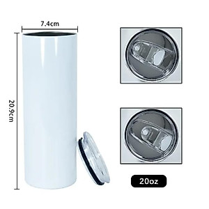 AGH 50 Pack Sublimation Tumbler Blanks with Lid and Stainless Steel Straw,20 OZ Straight Stainless Steel Skinny Straight Sublimation Tumbler Cups (50PCS-White)