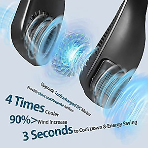 YUSSOT Portable Neck Fan, Hands Free Bladeless Fan Rechargeable, Battery Powered Wearable Personal Fan, Low Noise, 360° Cooling Personal Hanging Fan with 3 Speed, Perfect for Outdoor Indoor, Black