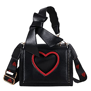 Qiayime Purses and Handbags for Women Fashion Chain Ladies PU Leather Top Handle Satchel Shoulder Tote Little Girls Heart Shaped Bow Bags Kids Purses (black-2)