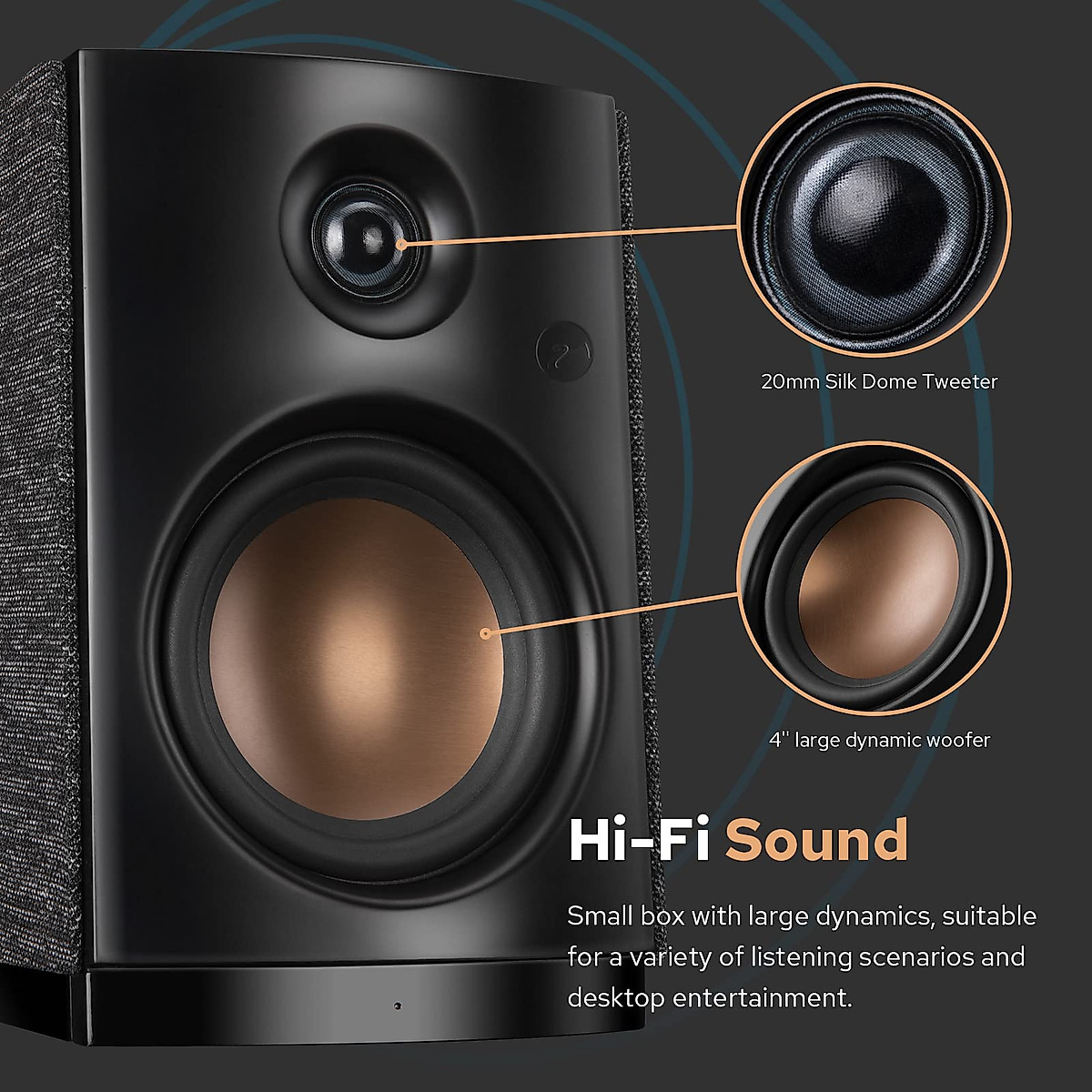 HiVi-Swans OS-10 HiFi Stereo Speakers, Bluetooth 5.0 Active Computer Bookshelf Speakers - 4'' Dynamic Woofer, Powered Desk Speakers 62w RMS with Touch Control for PC/Phone/TV/Monitor (Pair)