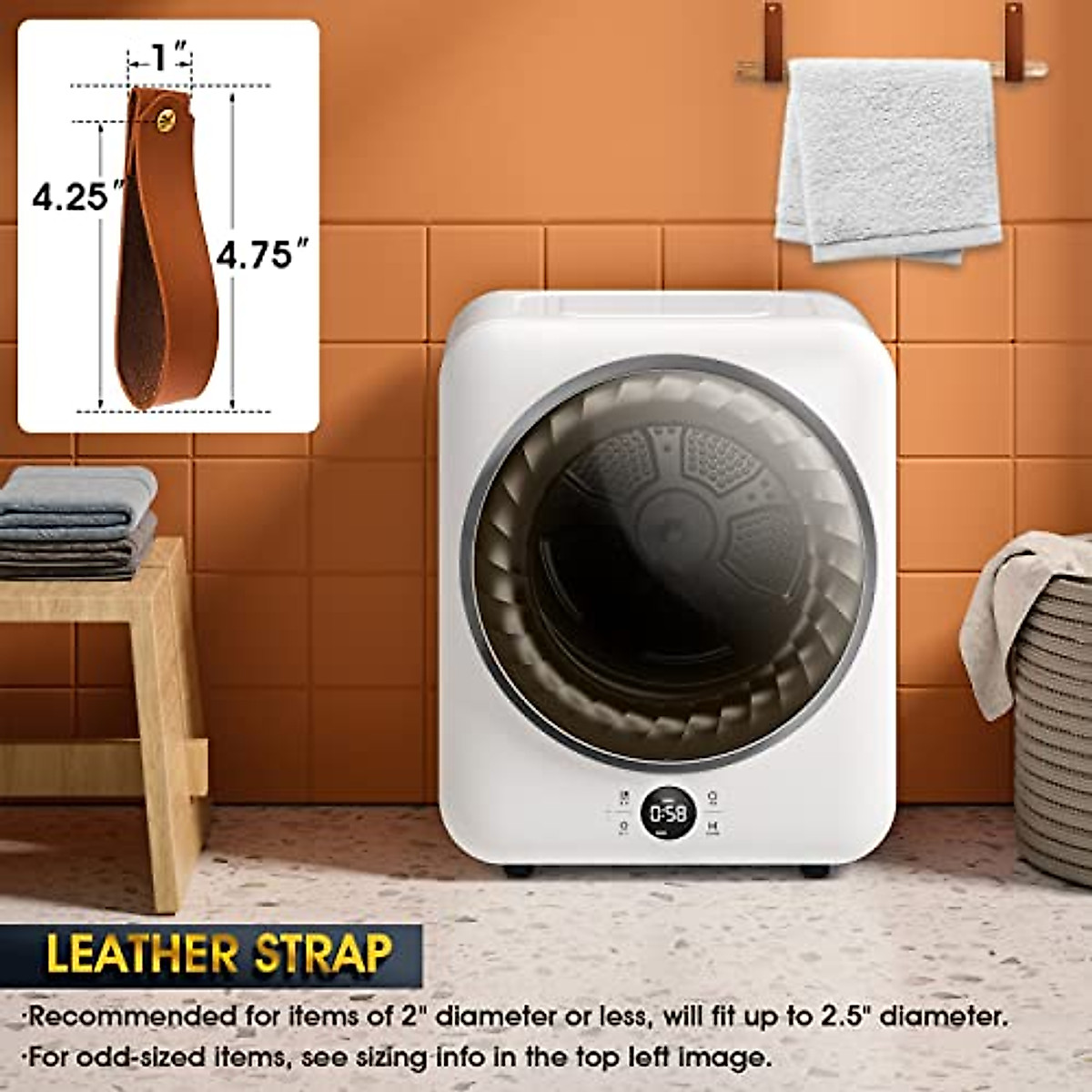 Abeillo 4 Pcs Medium Leather Wall Hooks, Artificial Leather Straps Hanger Wall Mounted Towel Hook Hanging Strap Holder for Bathroom Kitchen Bedroom Nordic Boho Decor (Brown)