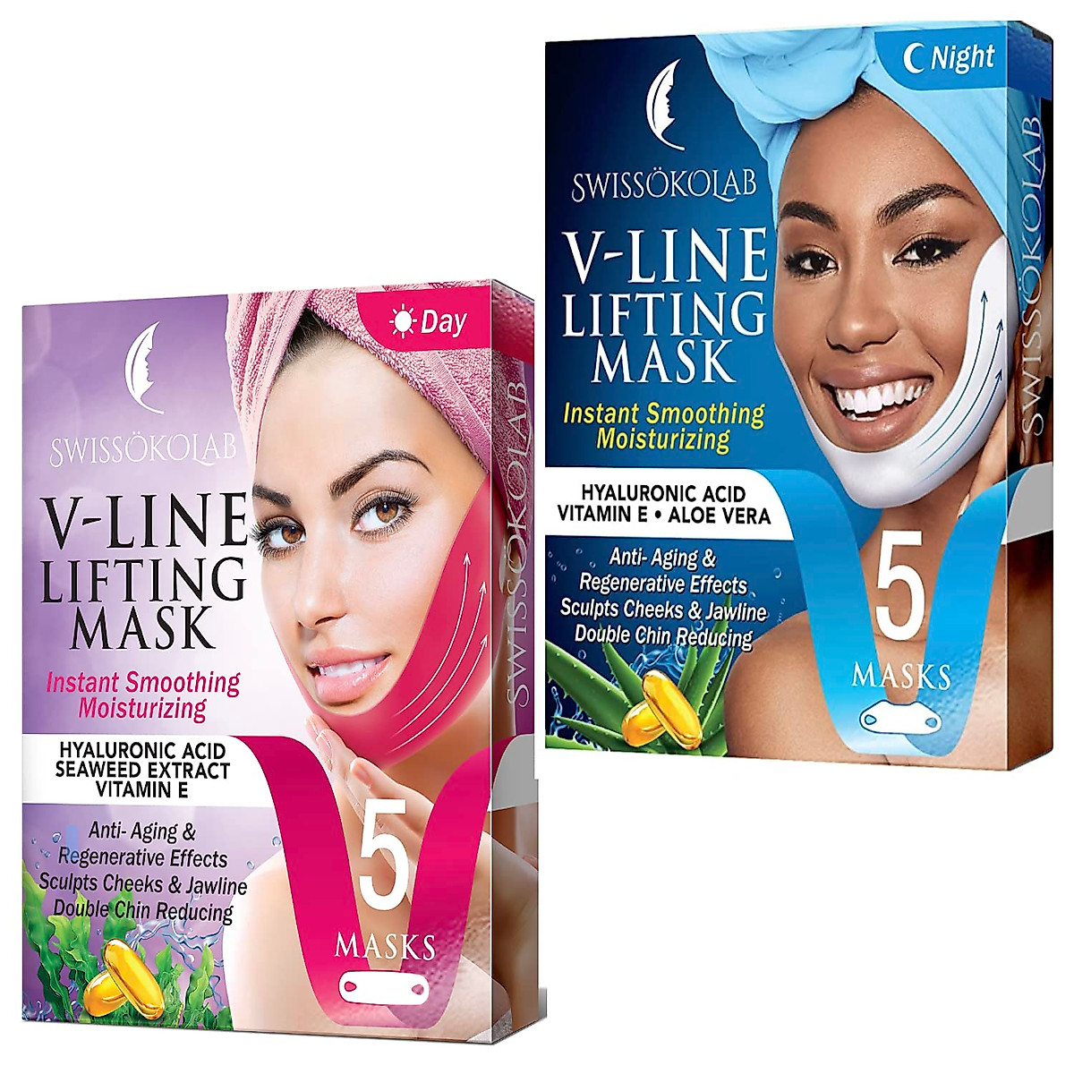 SWISSÖKOLAB Double Chin Reducer V Line Lifting Mask Face Slimming Strap Chin Neck V Shaped Lift Tape Chin Up Patch V Up Contour Tightening Firming