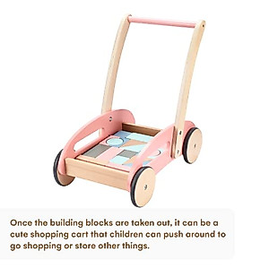 Childlike Behavior Premium Wooden Baby Walker - Baby Push Walker with Wheels - Walker for Baby Boy & Girls - Push Toy with Building Blocks for Babies, Toddler Kids - Car Cart Learning Step Walking