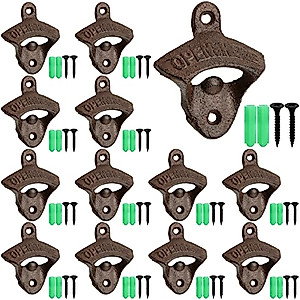 Tebery 12 Pack Cast Iron Wall Mounted Bottle Opener with Screws for Beer Cap Coke Bottle
