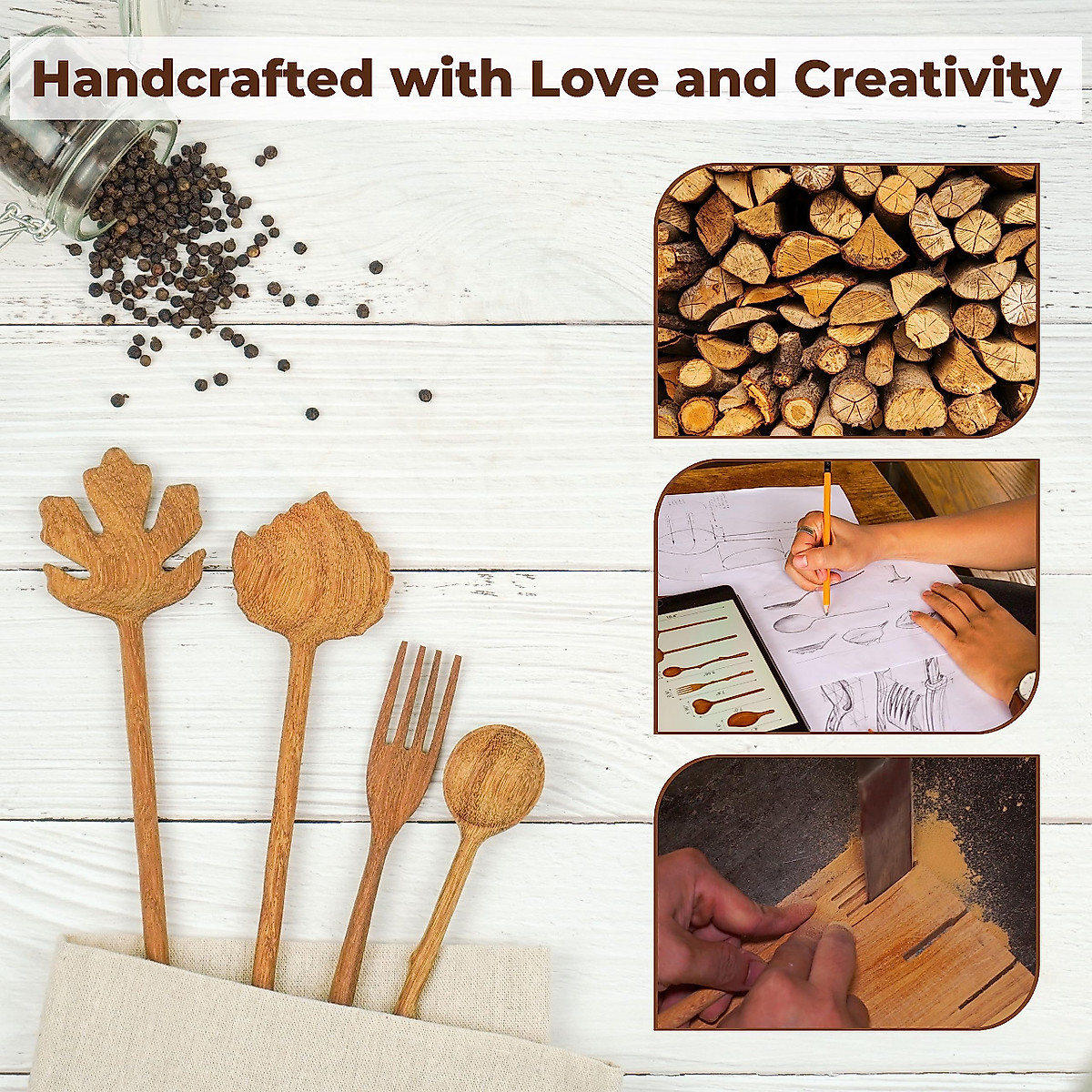 JABIHOME Wooden Spoons and Forks Set, Easter Gifts for Mom, Wooden Serving Utensils, Cute Kitchen Gifts, Gifts for Mom, New Year Hostess Gifts for Women, Wedding Gifts for Couple