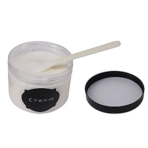 zmybcpack 12 Pack 8 OZ Clear Plastic Jars With Black Lids, A Spatula, A Pen & Labels - BPA Free PET Container for Cosmetics, Cream, Bathroom, Kitchen & Travel Plastic Slime Storage Jars