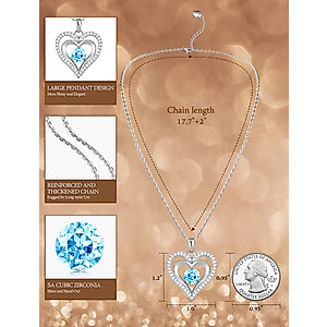 Jowaia Birthstone Necklace for Women Trendy, 925 Sterling Silver Forever Love Heart Necklace Choker, 18K White Gold Plated Simple Shiny Birthstone Jewelry Gift Necklaces for Wife Mom Girlfriend,