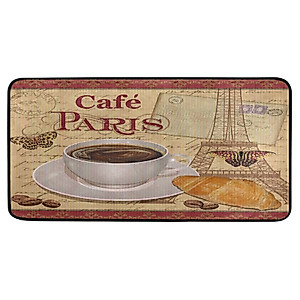 KOCOART Vintage Paris Cafe Kitchen Floor Mat Retro Coffee Bread Bath Rugs for Bathroom Non Slip Absorbent Washable Sink Stove Standing Desk Mat Runner Rug for Home Office Laundry 39X20 inches
