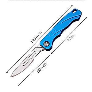 SZHOWORLD Mini EDC Pocket Knife,Aluminium Alloy Handle Carbon Steel Blade Folding Knife with 10 Extra Replaceable Blades,Portable Lightweight and Compact (Blue)