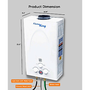 Flame King Portable Tankless Water Heater Propane Gas 10L 2.64 GPM at 68,000 BTU, Outdoor Instant Hot Water Shower for RV, Camping, Farm, Cabins