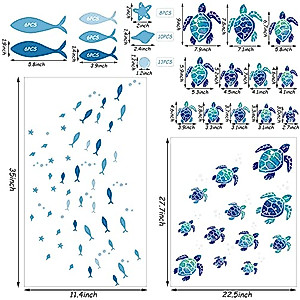 2 Sets Vinyl Sea Turtles Wall Stickers Ocean Wall Decals Ocean Bubbles Stickers DIY Under The Sea Party Decorations for Bathroom Toilet Bedroom Nursery Room Children Room Living Room