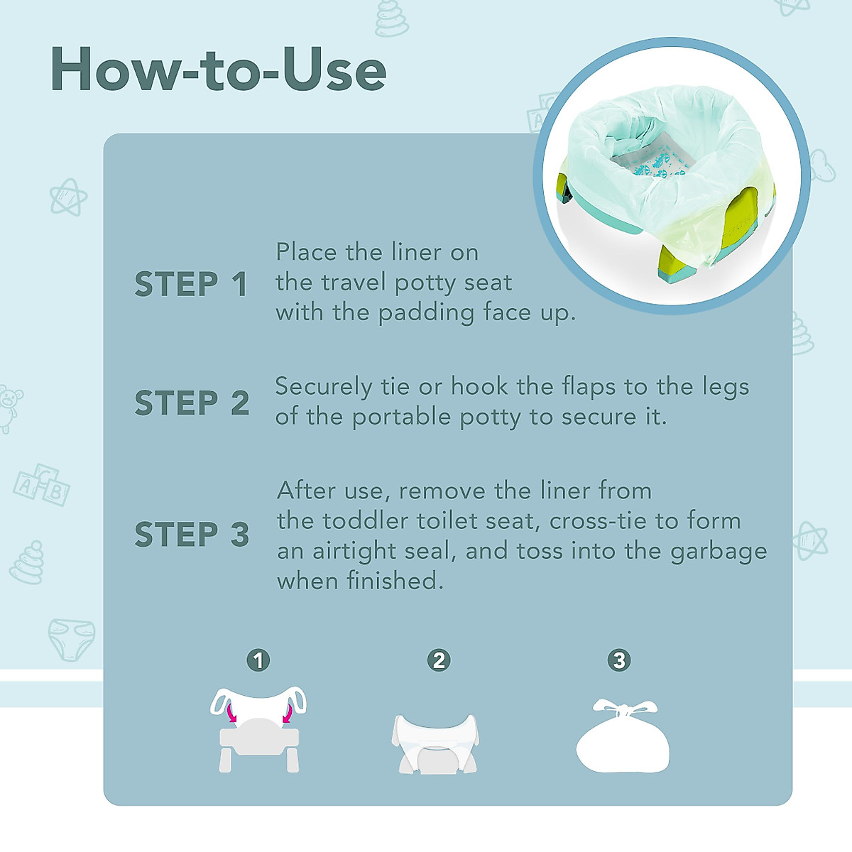 Kalencom Universal Potty Liners - Disposable Potty Liners for Toddlers - Absorbent and Leakproof - Compatible with Potette Travel Potty and Most Standard Toddler Potties - 36 Count