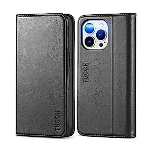 TUCCH Case Wallet for iPhone 14 Pro 6.1", [3 Card Holder] Slots Folio PU Leather Cover, [RFID Blocking] Stand Flip Case with [TPU Shockproof Interior Case] Compatible with iPhone 14 Pro, Classic Black