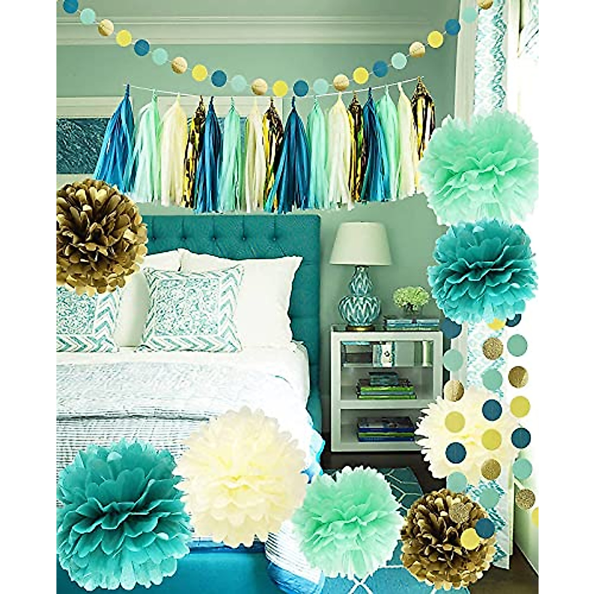 Teal Gold Birthday Party Decorations for Women Qian's Party Teal Mint Gold Bridal Shower Decorations/Teal Gold Wedding /Bachelorette/Baby Shower Decorations/Teal Mint Gold Birthday Party