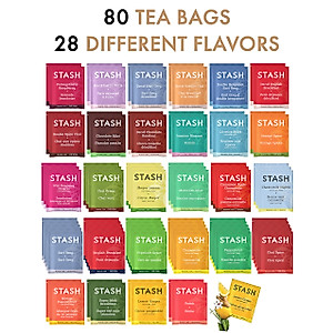 Eva's Gift Universe, Stash Tea Bags Sampler Assortment Box (80 Count) 28 Flavors Perfect Variety Pack in Wood (MDF) Gift Organizer Storage Gifts for Mom Dad Family Friends Coworker Women Men (Brown)
