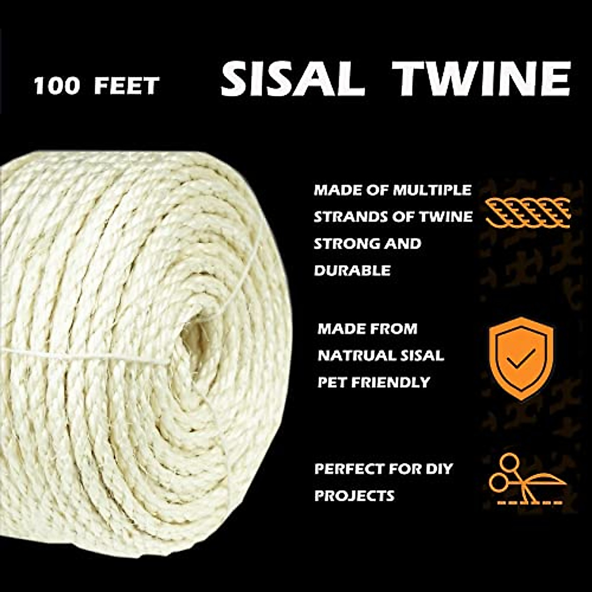 Treasborn Natural Sisal White Rope for Cat Scratcher Scratching Post Replacement 1/4 inch Cat Tree Sisal Rope for Repairing, Recovering or DIY Cat Scratcher 50/100 / 164 Feet